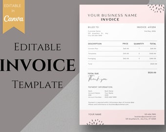 Invoice Template, Editable, Small Business Invoice Template Printable ...