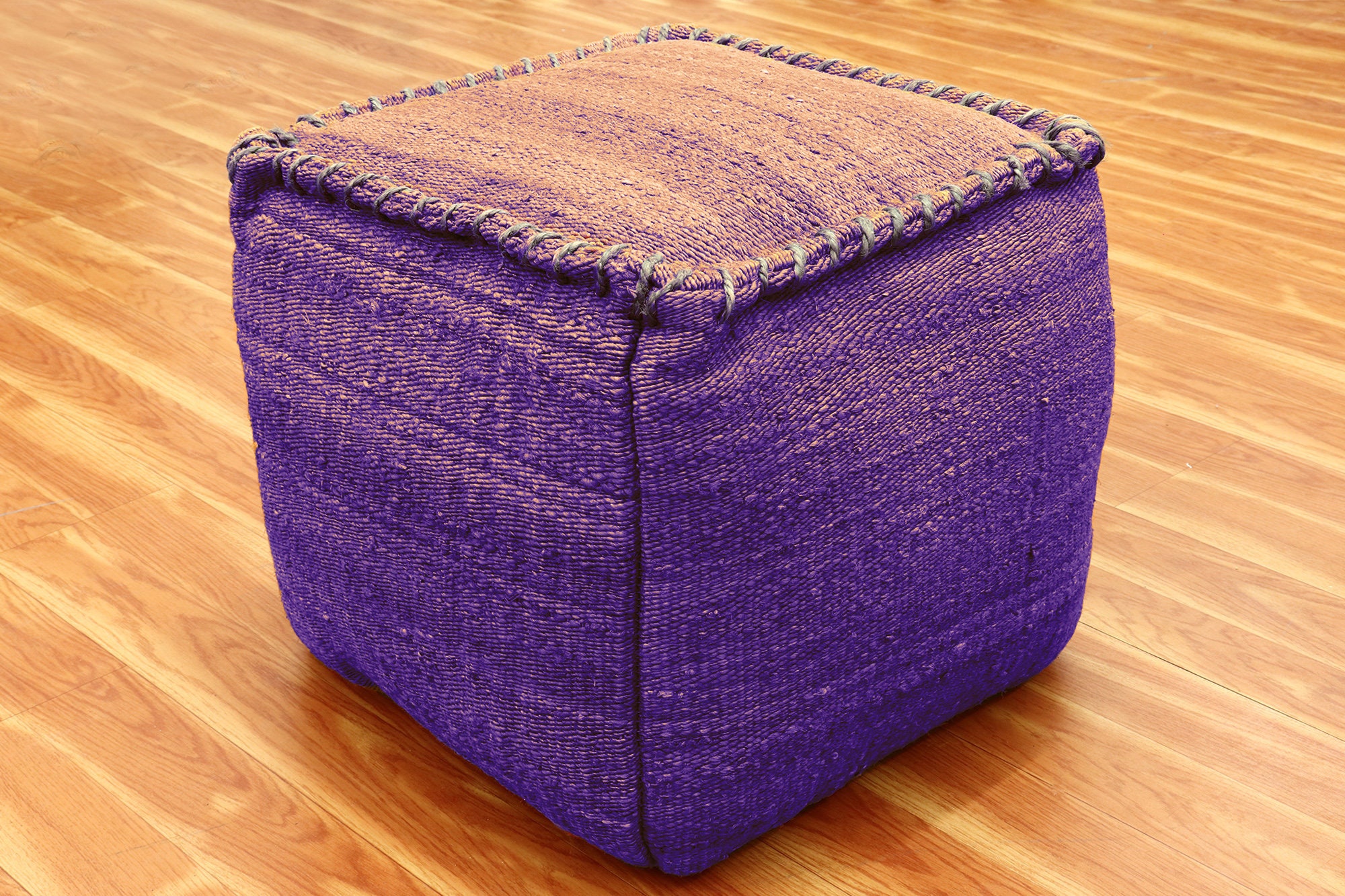 Purple Pouf Cover Handwoven Wool Jute Pouf Handwoven Kilim Pouff Cover ...