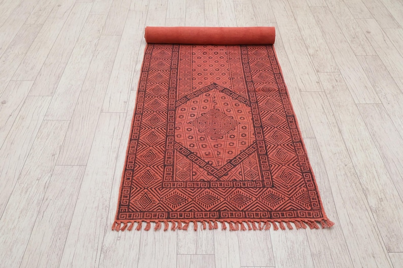 Runner Area Rug Washable Runner, Block Printed Cotton Rug Woven Boho ...