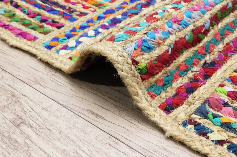 Hand Braided Chindi Cotton Jute Rug, Bohemian Area Rug - Etsy