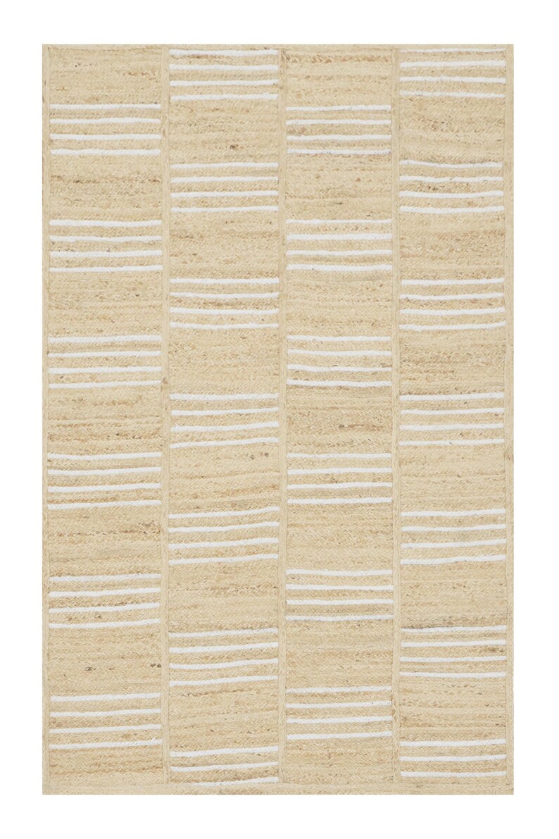 Beige White Geometric Jute Runner Rug 3x10 & 4x10 Ft Boho Custom Sizes ...
