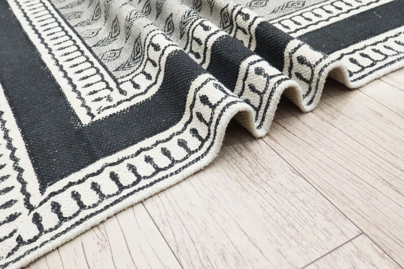 Handmade Gray Cotton Rug, Black Geometric Print, Boho Decor - Etsy