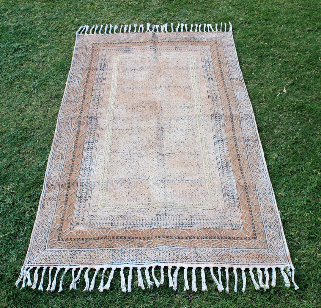 Cotton Dhurrie Handmade Block Print Rug Modern Home Decorative Bedroom ...