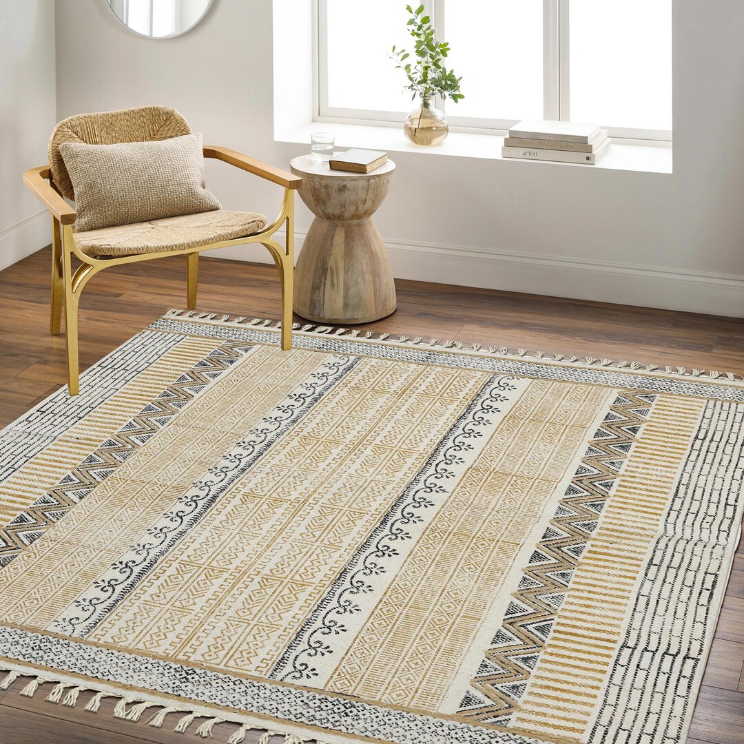 Hand Block Printed Cotton Rug: Bohemian Woven Area Rug - Etsy