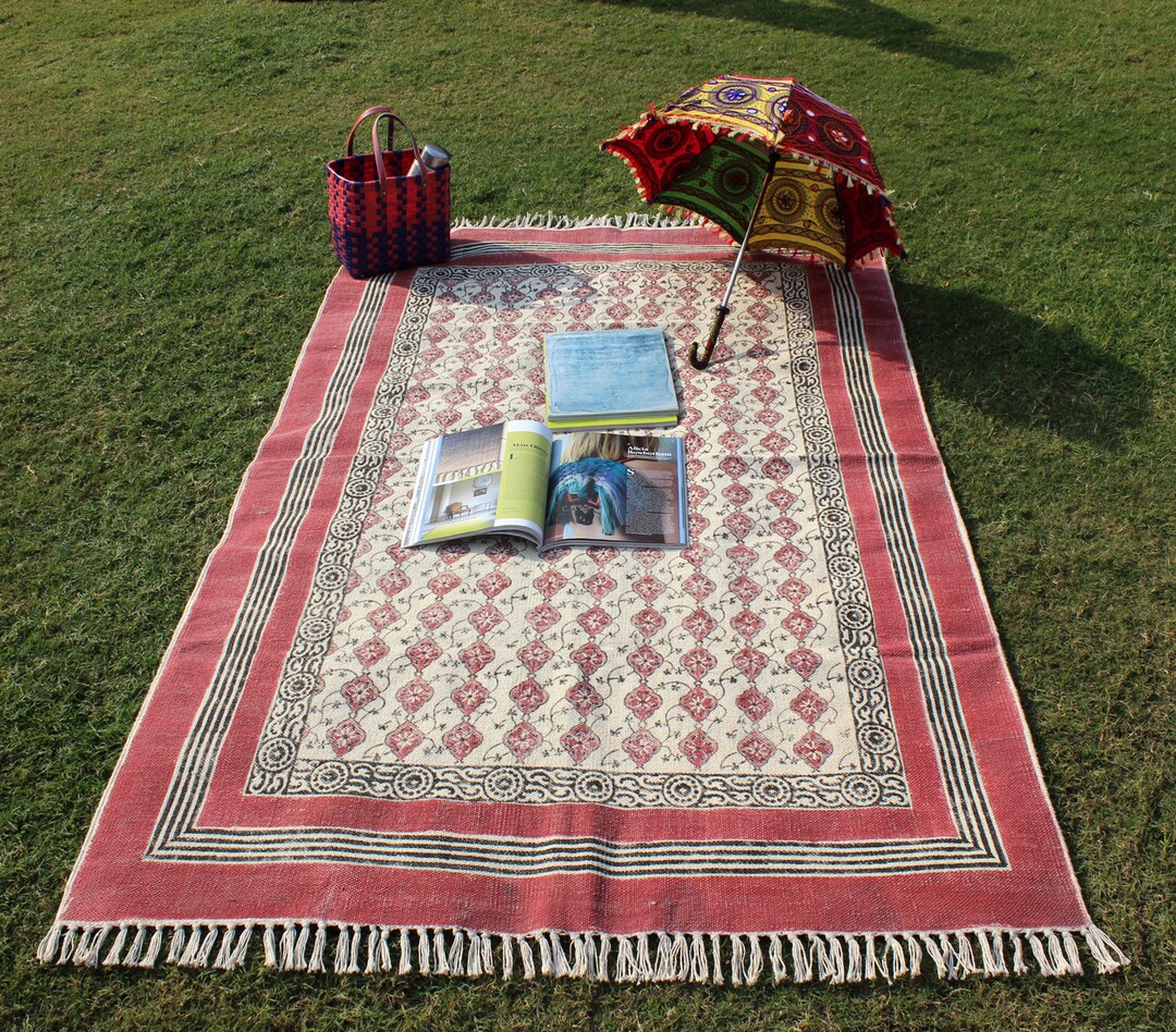 Beautiful Area Rug Natural Cotton Hand Block Print Cotton Rug Home ...