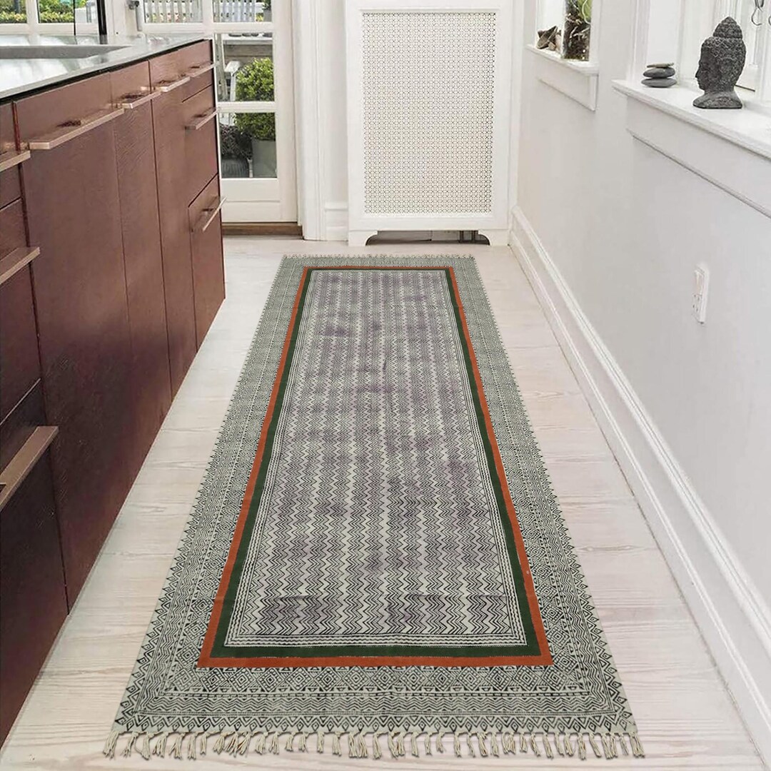 Hand Block Printed Cotton Runner Rug, Geometric Boho Decor - Etsy