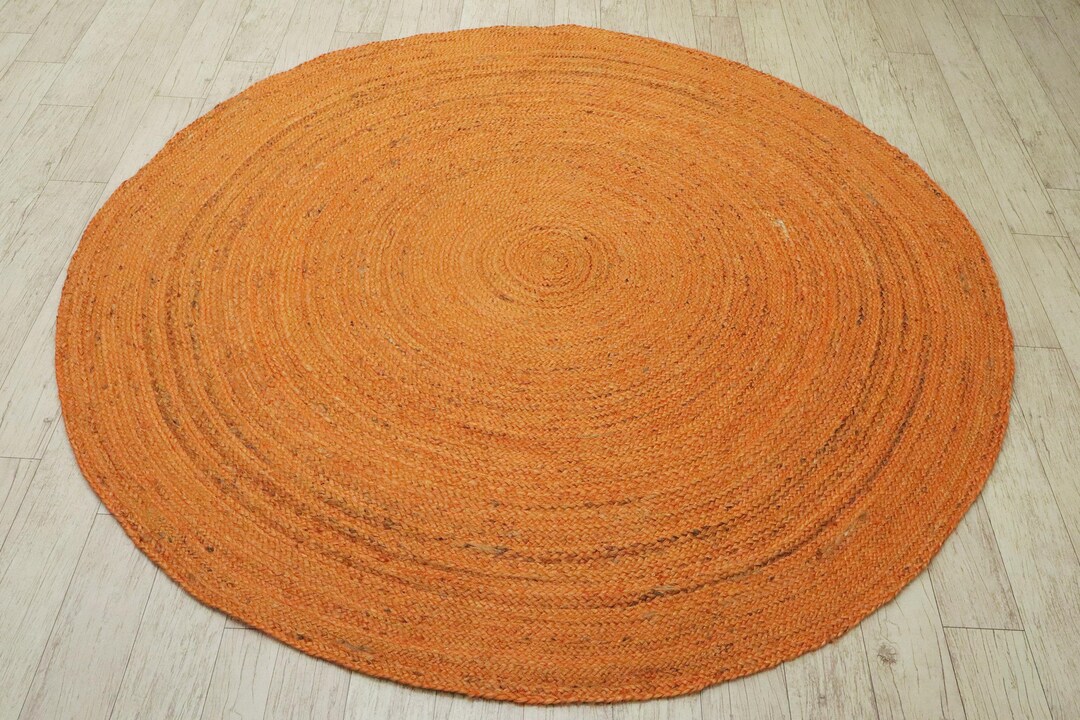 3x3 4x4 6x6 Feet Round Rug Circle Area Rug Braided Dhurrie Orange Jute ...