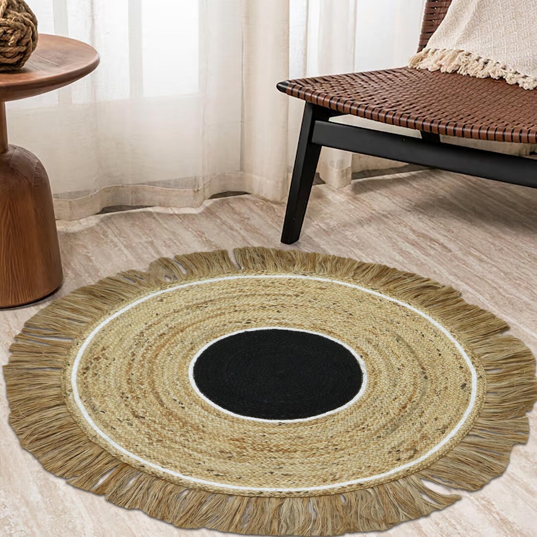 Braided Jute Rug, Boho Round Floor Mat With Fringe - Etsy