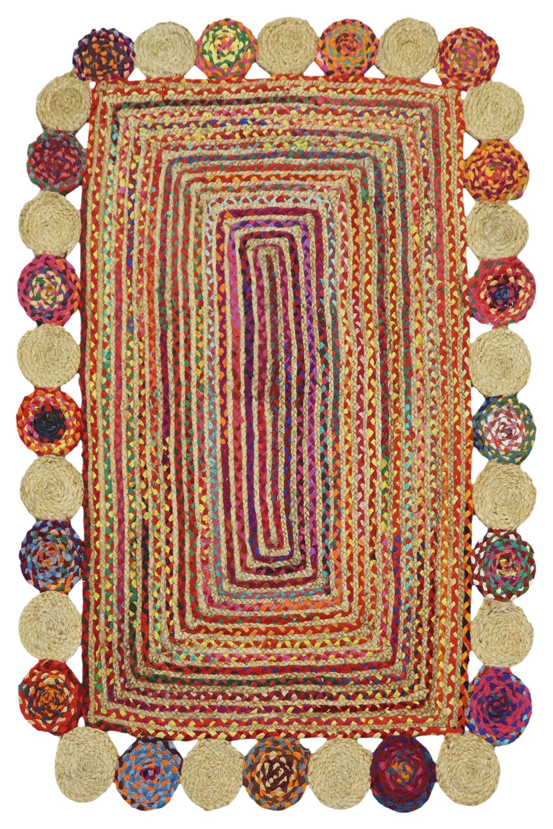 Scalloped Chindi Cotton Area Rug Geometric Kilim Dhurrie Braided Cotton ...