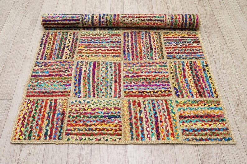 Hand Braided Chindi Cotton Jute Rug, Bohemian Area Rug - Etsy