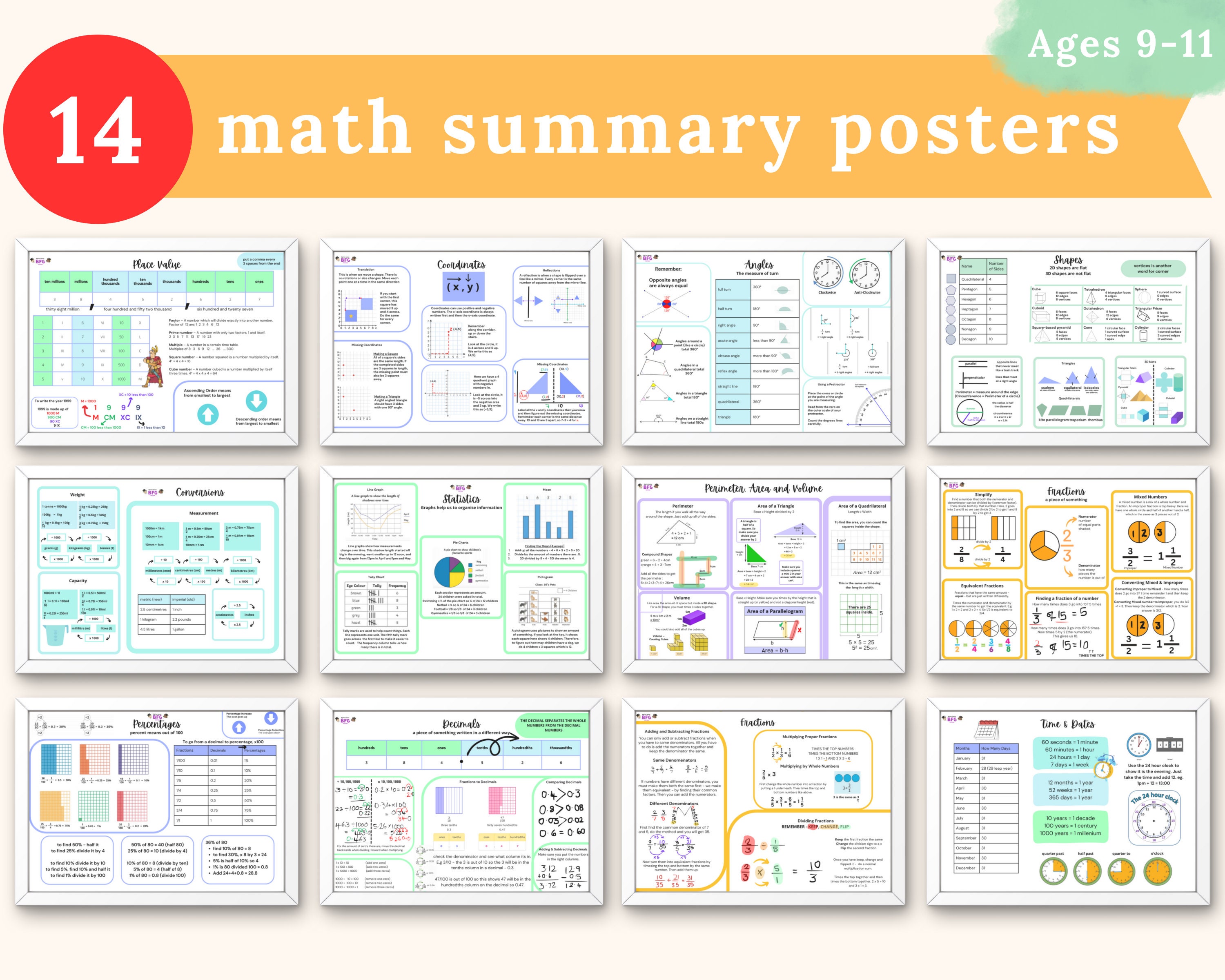 14 Colourful Maths Summary Poster Bundle Educational Classroom Wall Art ...
