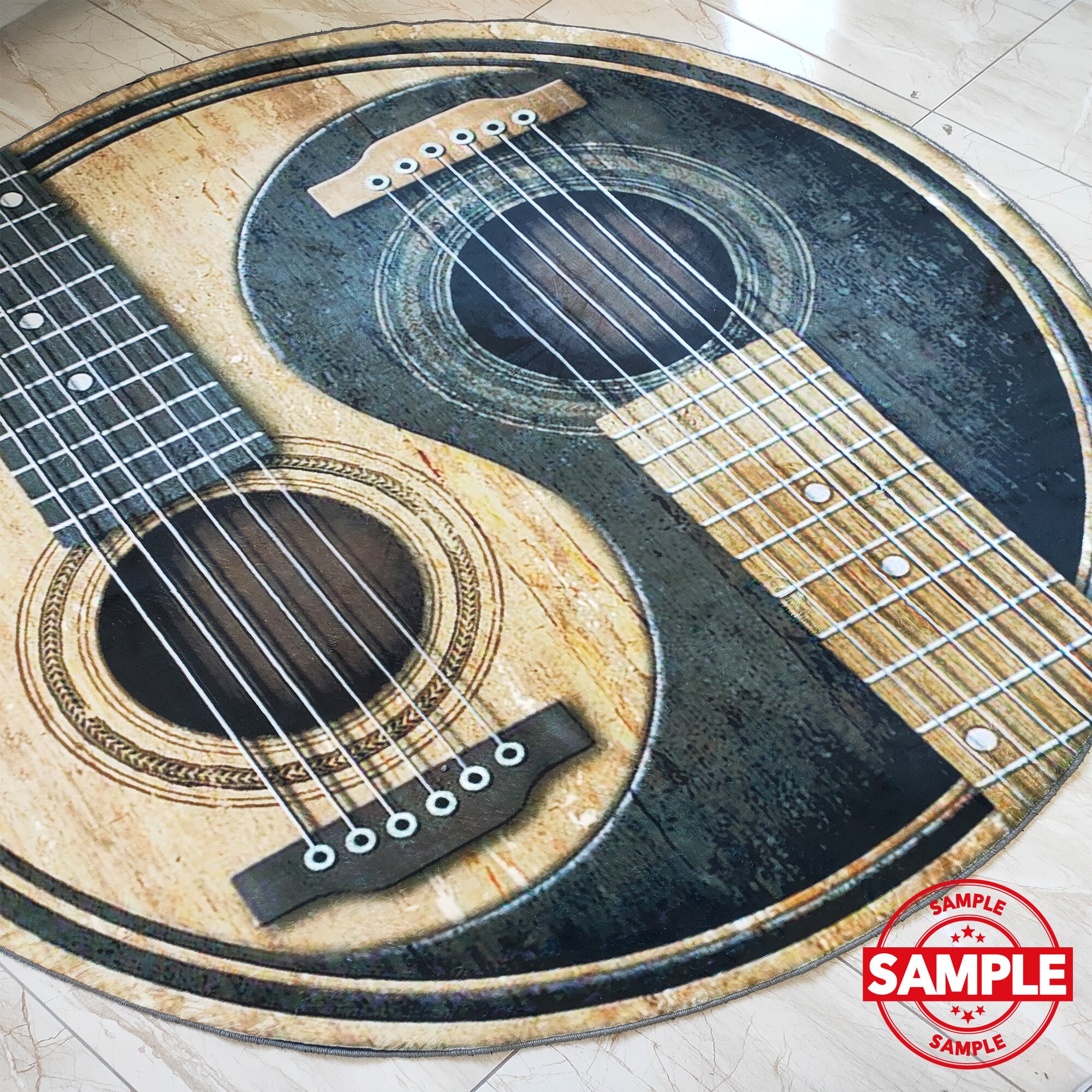 Guitar Rug, Music Rug, Decorative Rug, Yin Yang Themed Rug, Instrument ...