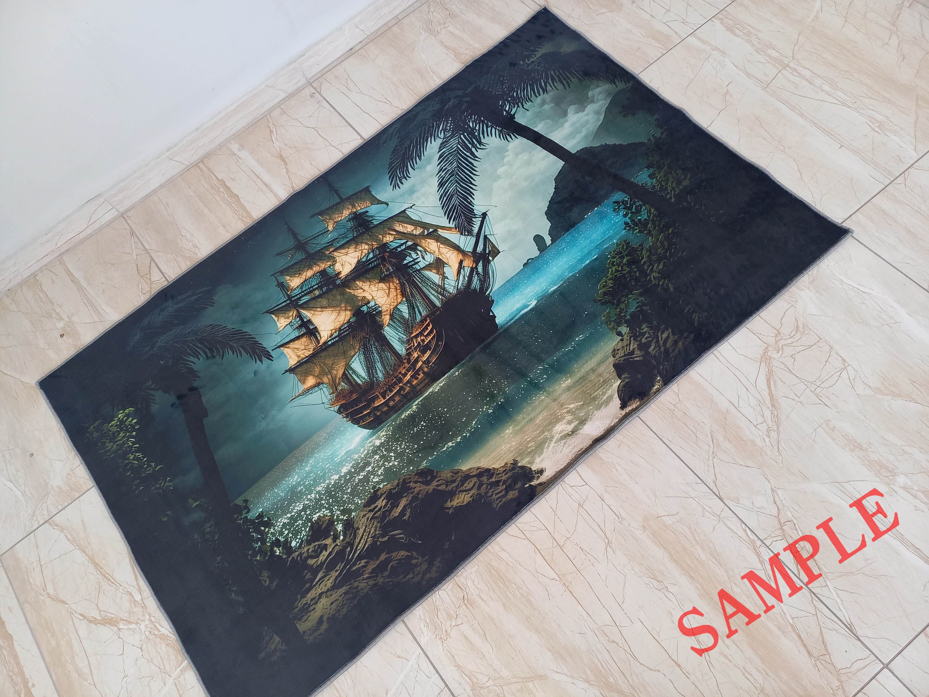 Pirate Ship Rug, Boat Rug, Vintage Pirate Ship Rug, Decorative Rug ...