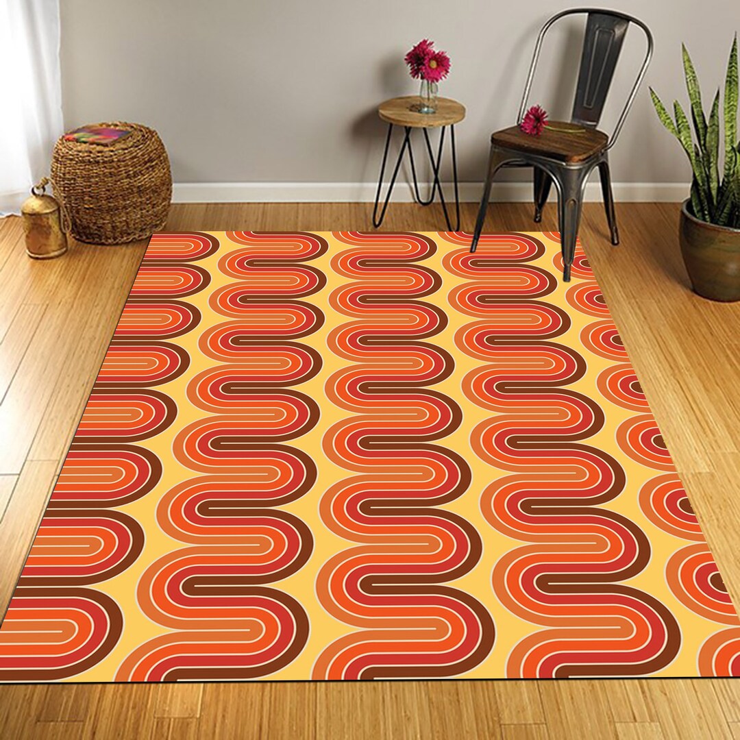 Groovy 70s Rug, Psychedelic Rug, Orange Retro Rug, Abstract Boho Groovy ...