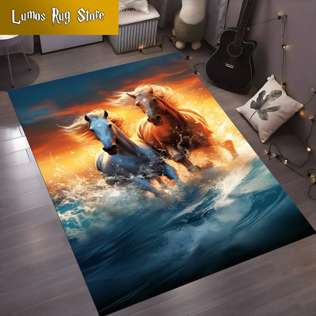 Horses Rug, Horse Area Rug, Horse Design Rug, Animals Rug, Decorative ...