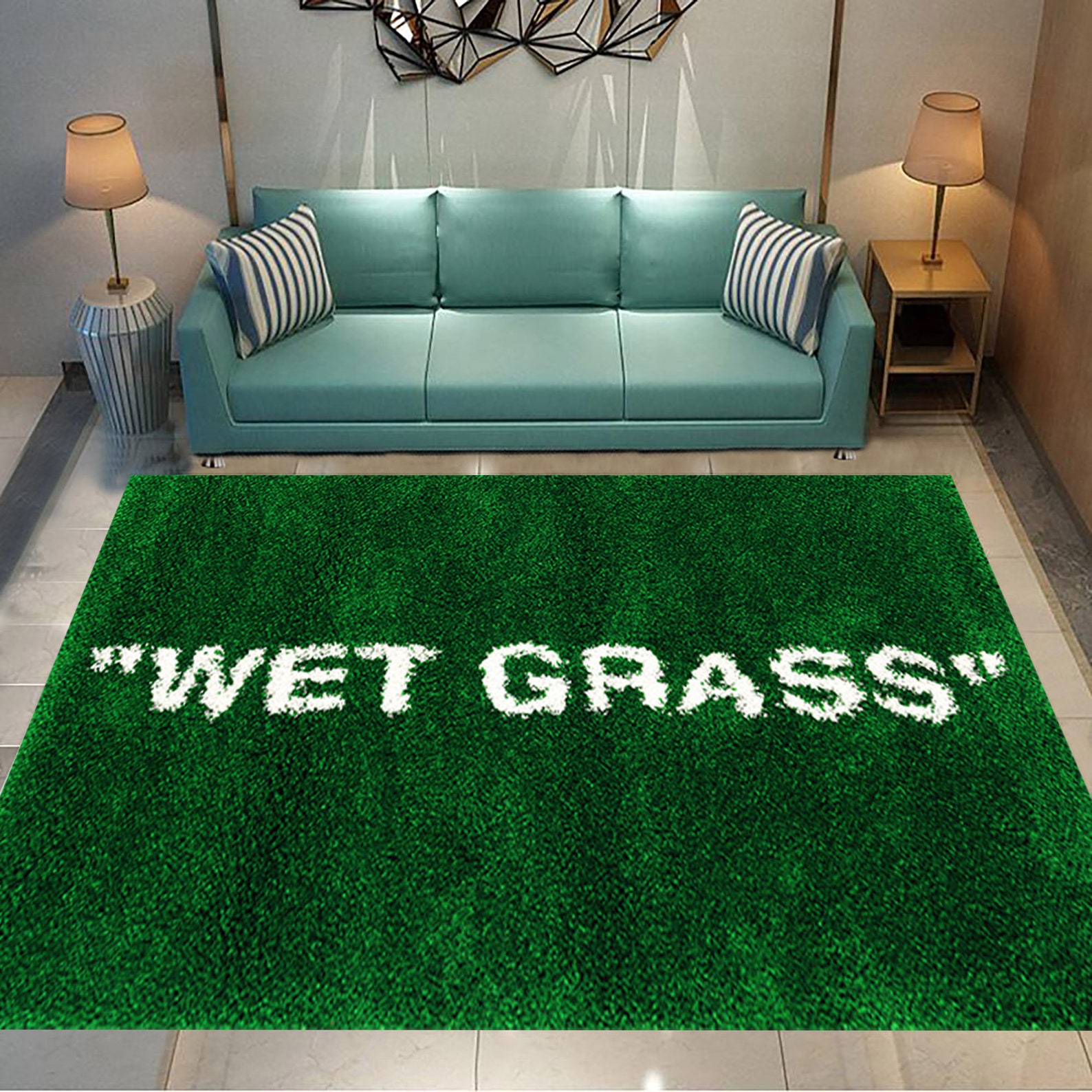 Wet Grass Rug, Grass Pattern, Grass Looking Balcony Rug, Terrace Rug ...