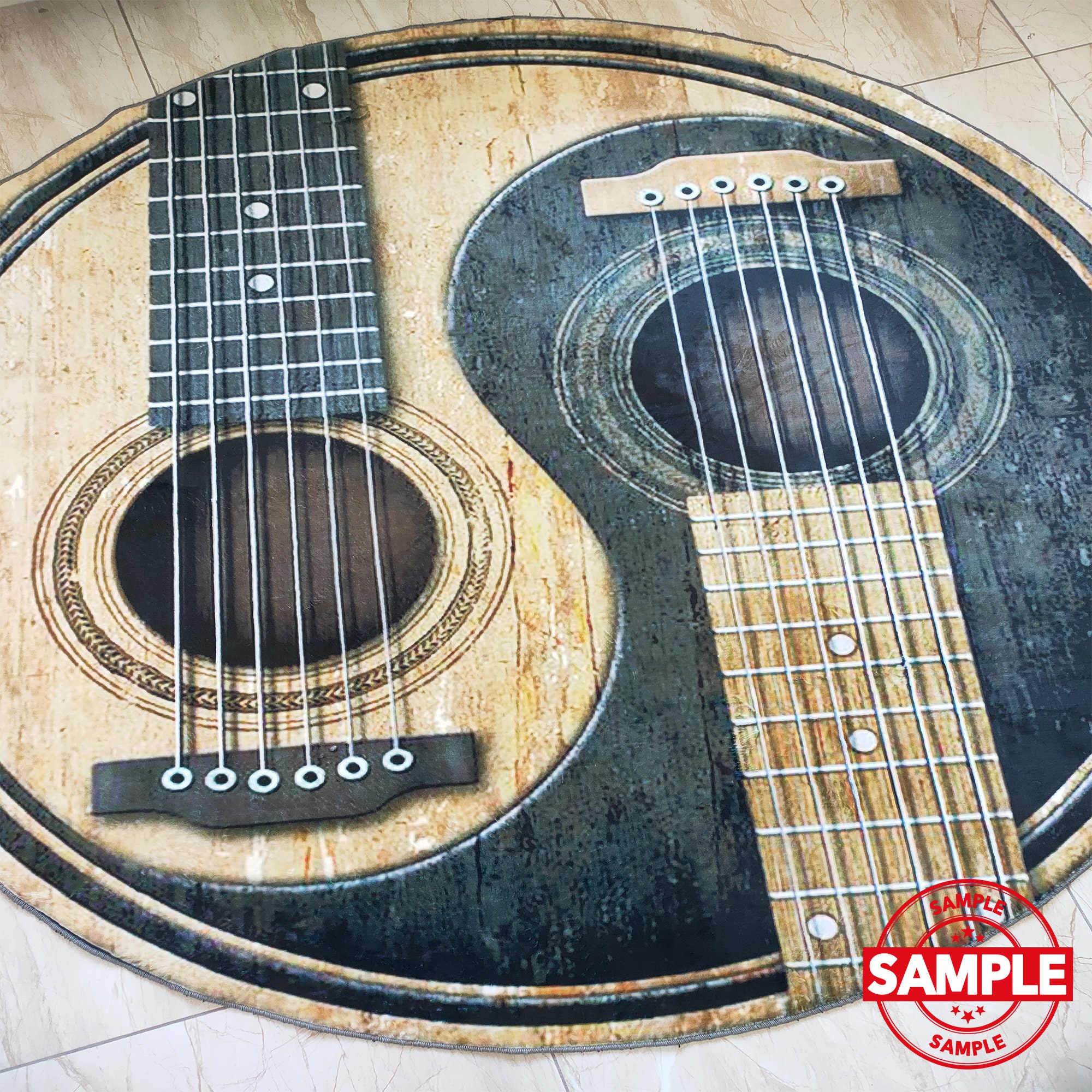 Guitar Rug, Music Rug, Decorative Rug, Yin Yang Themed Rug, Instrument ...