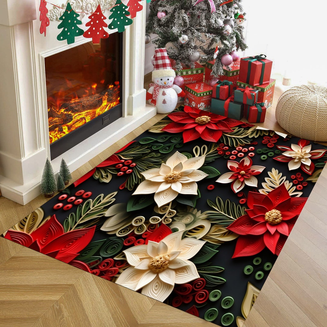 Poinsettia Flower Rug: Christmas Holiday Decor - Etsy