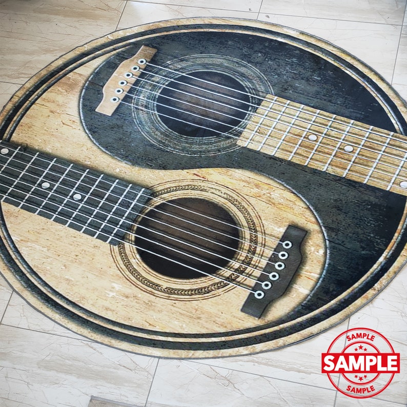 Yin Yang Guitar Rug: Round Music Room Decor - Etsy