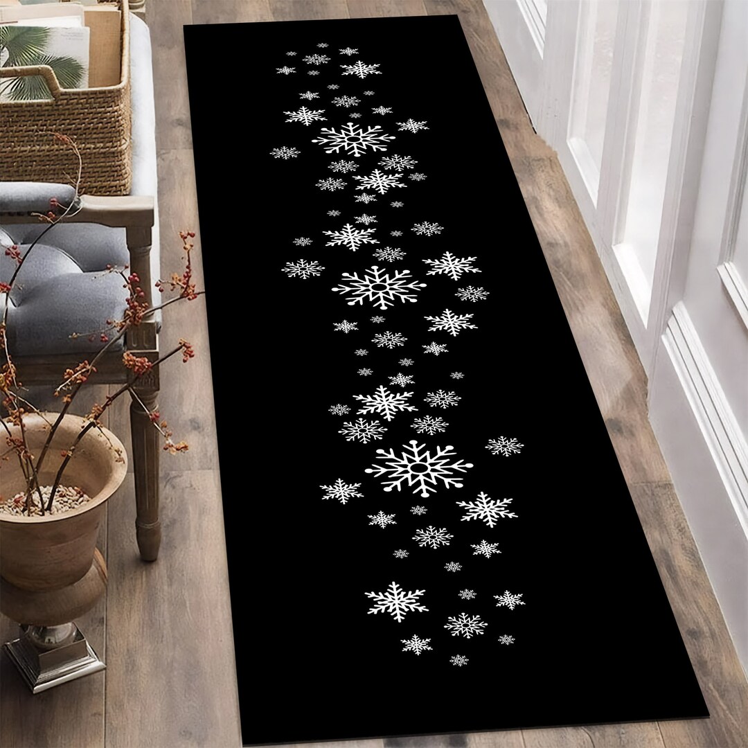 Christmas Rug, Merry Christmas Runner, Snowflakes Runner, Christmas ...