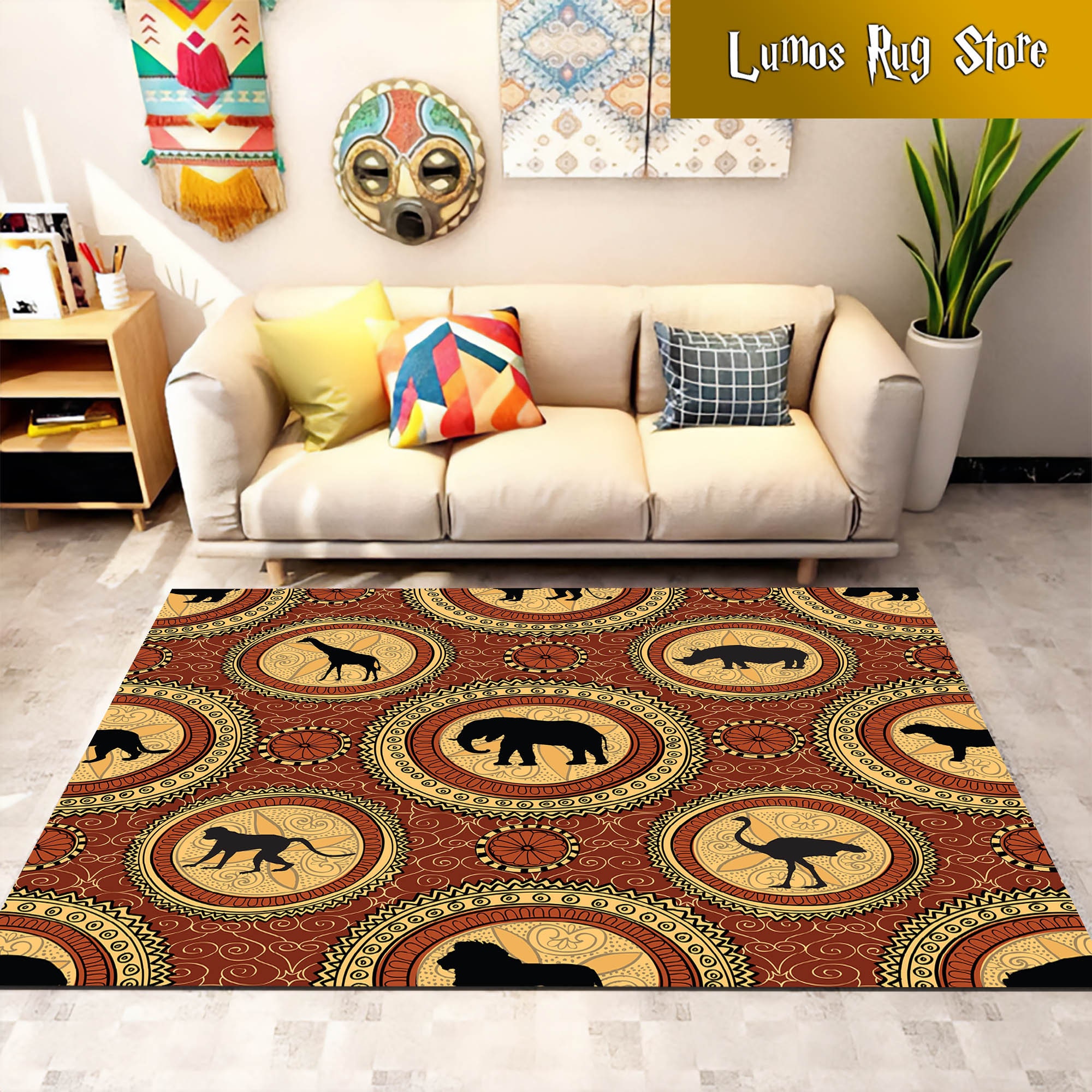African Rug, African Animals Rug, Ethnic Rug, Animal Rug, Living Room ...