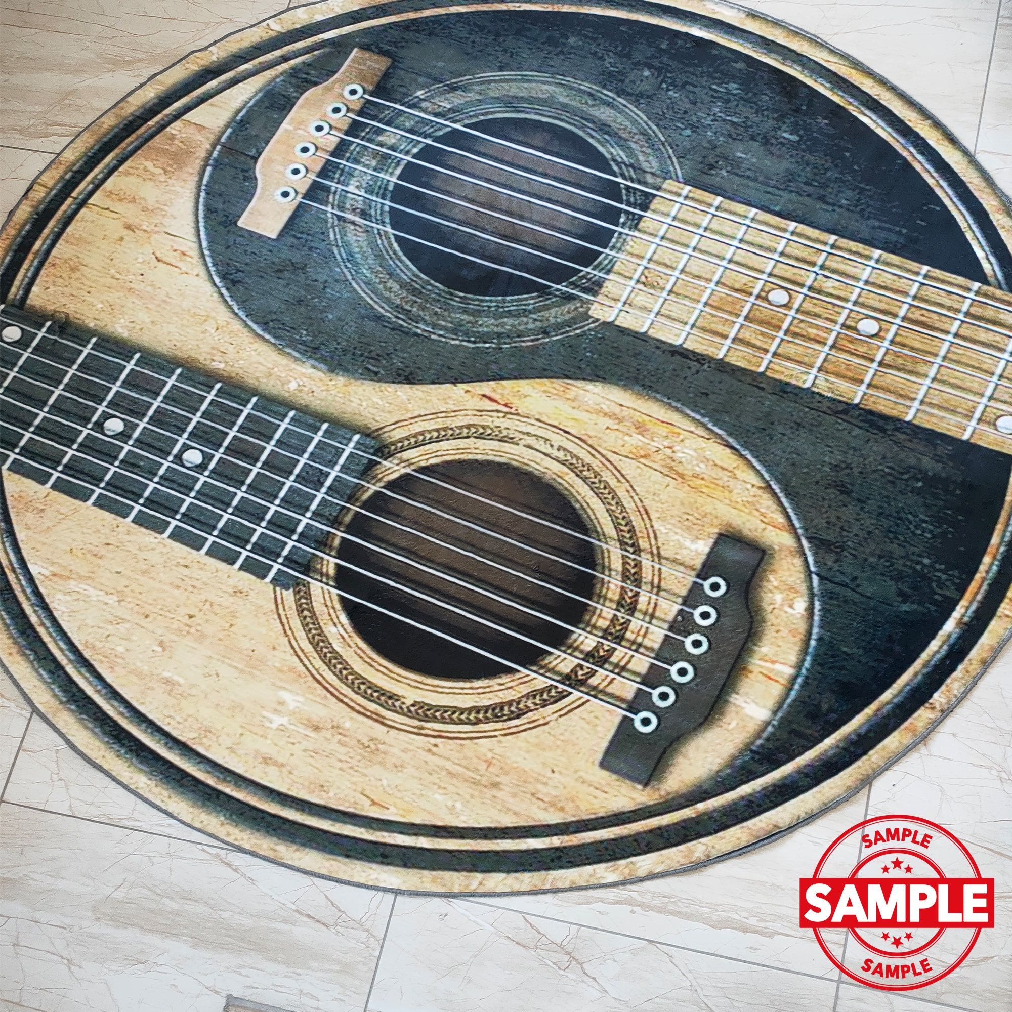 Guitar Rug, Music Rug, Decorative Rug, Yin Yang Themed Rug, Instrument ...