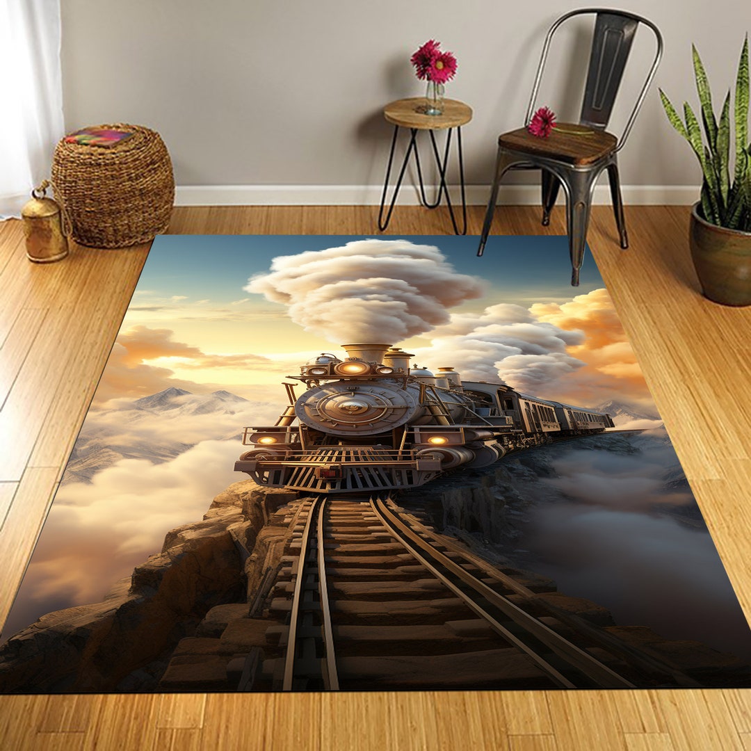 Train Rug,train Tracks Rug,steam Train Rug,train Pattern Rug,retro ...