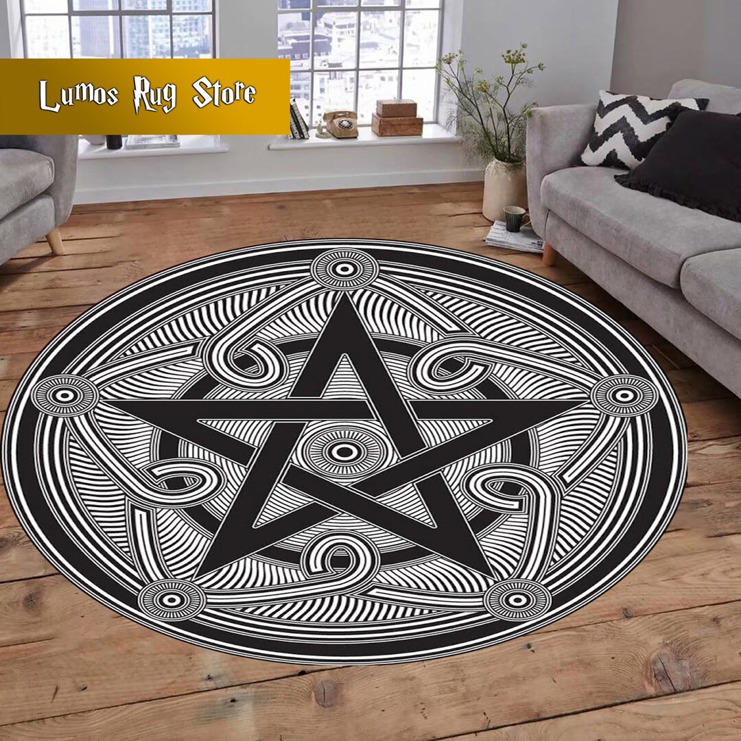 Pentagram Round Rug: Gothic Star Pattern Decor Rug - Etsy