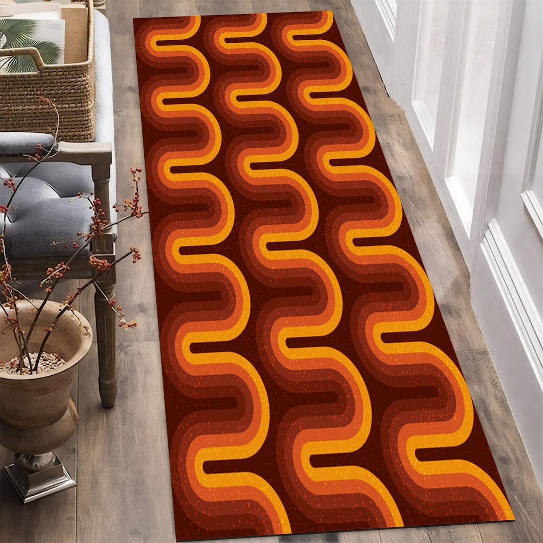 Psychedelic Rug, Groovy 70s Rug, Orange Retro Rug, Abstract Boho Groovy ...