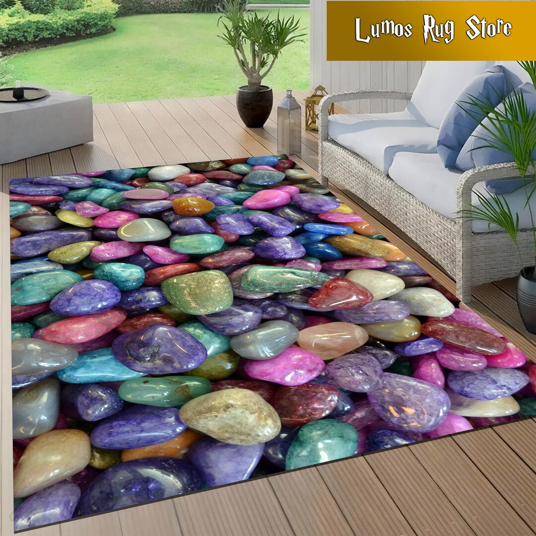 Stone Pattern Rug, Colorful Sea Stones Rug, Balcony Rug, Terrace Rug ...