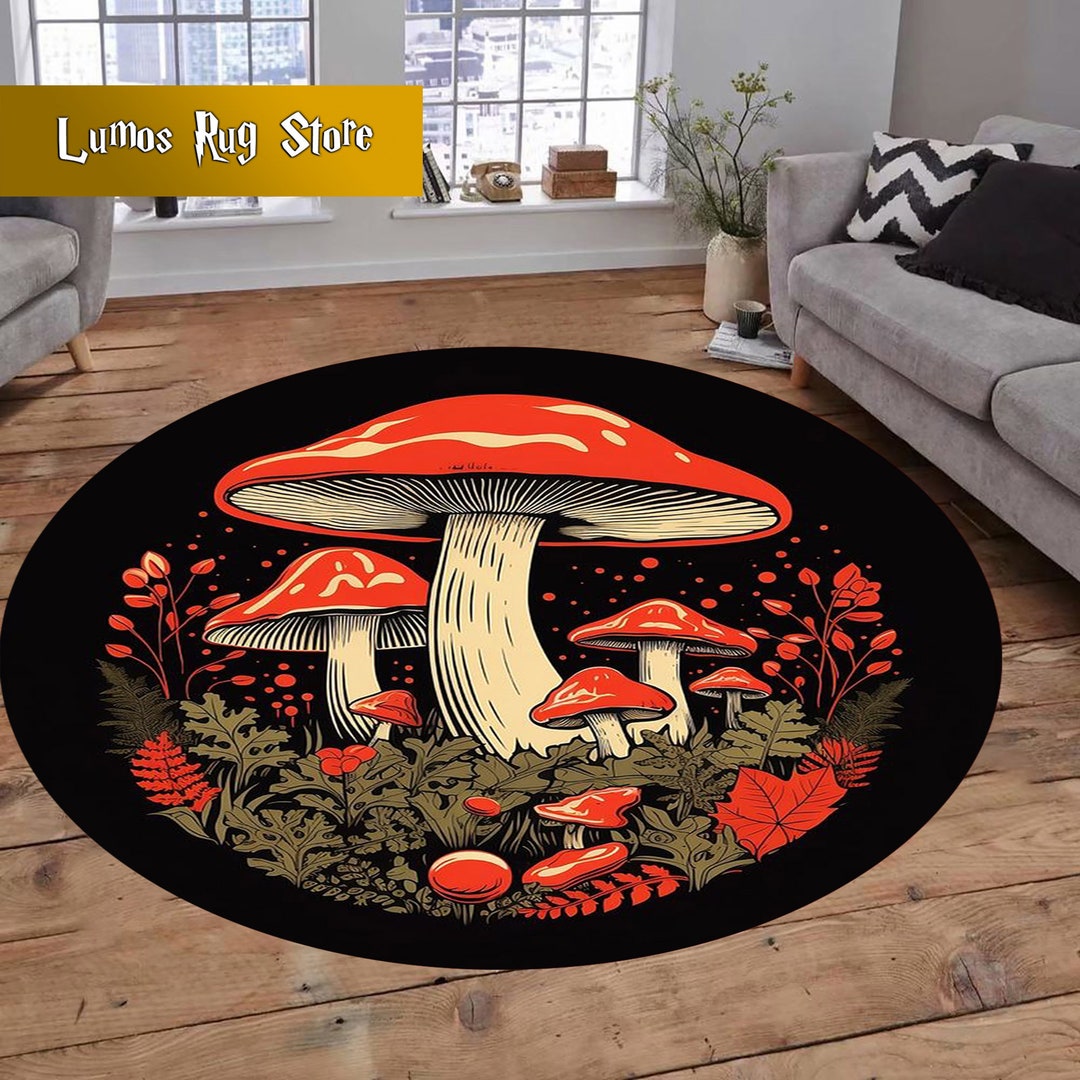 Red Mushroom Pattern Round Rug: Non-slip Cotton Woven Rug - Etsy