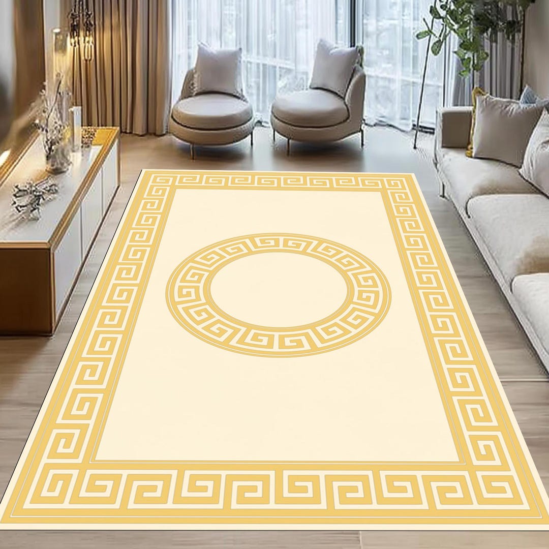 Gold Greek Key Rug: Hellenic Border Pattern, Non-slip Cotton Blend - Etsy