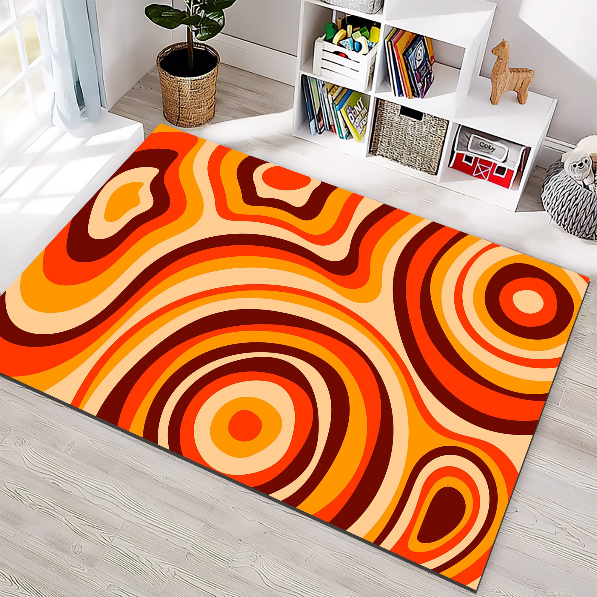 Psychedelic Rug, Groovy 70s Rug, Orange Retro Rug, Abstract Boho Groovy ...