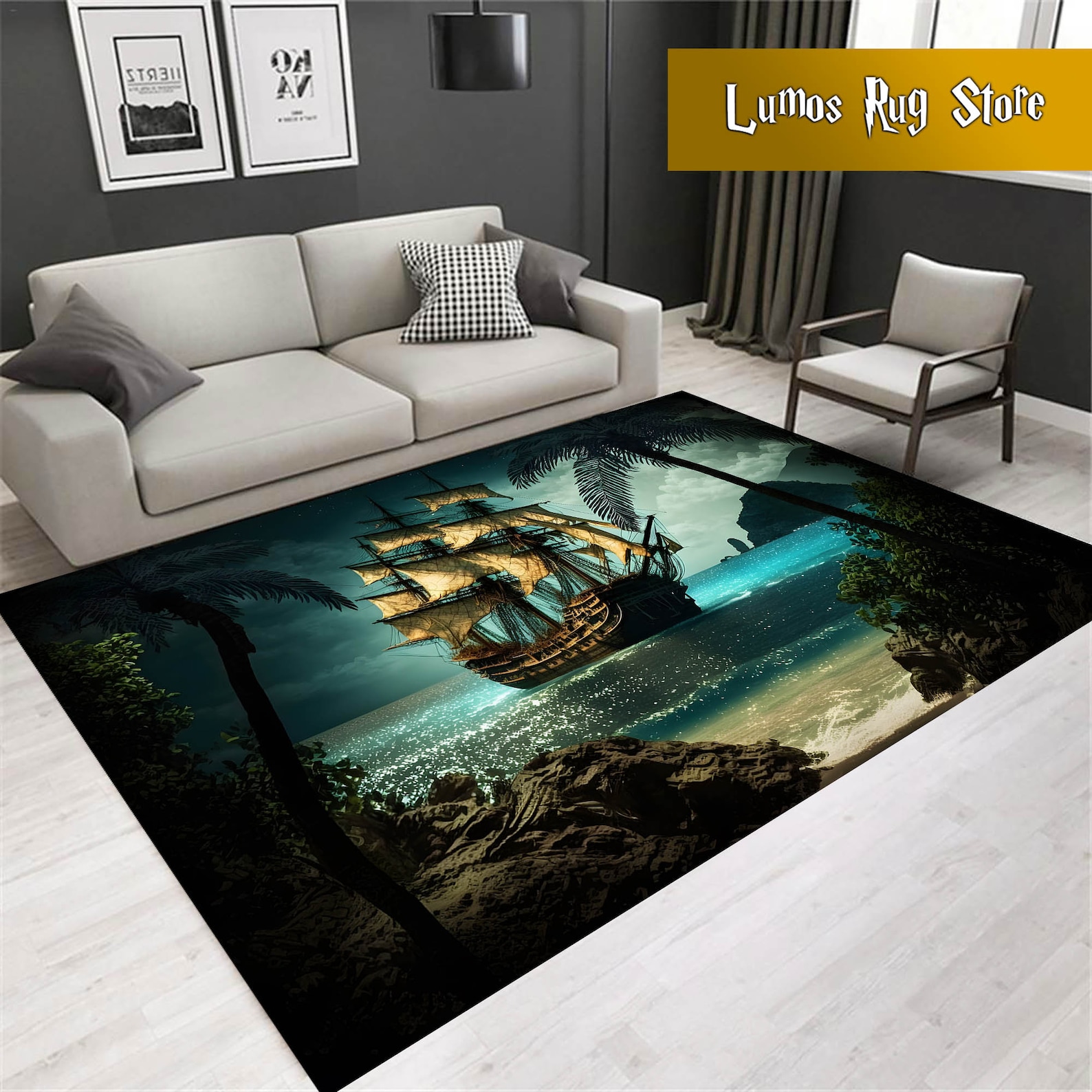 Pirate Ship Rug, Boat Rug, Vintage Pirate Ship Rug, Decorative Rug ...