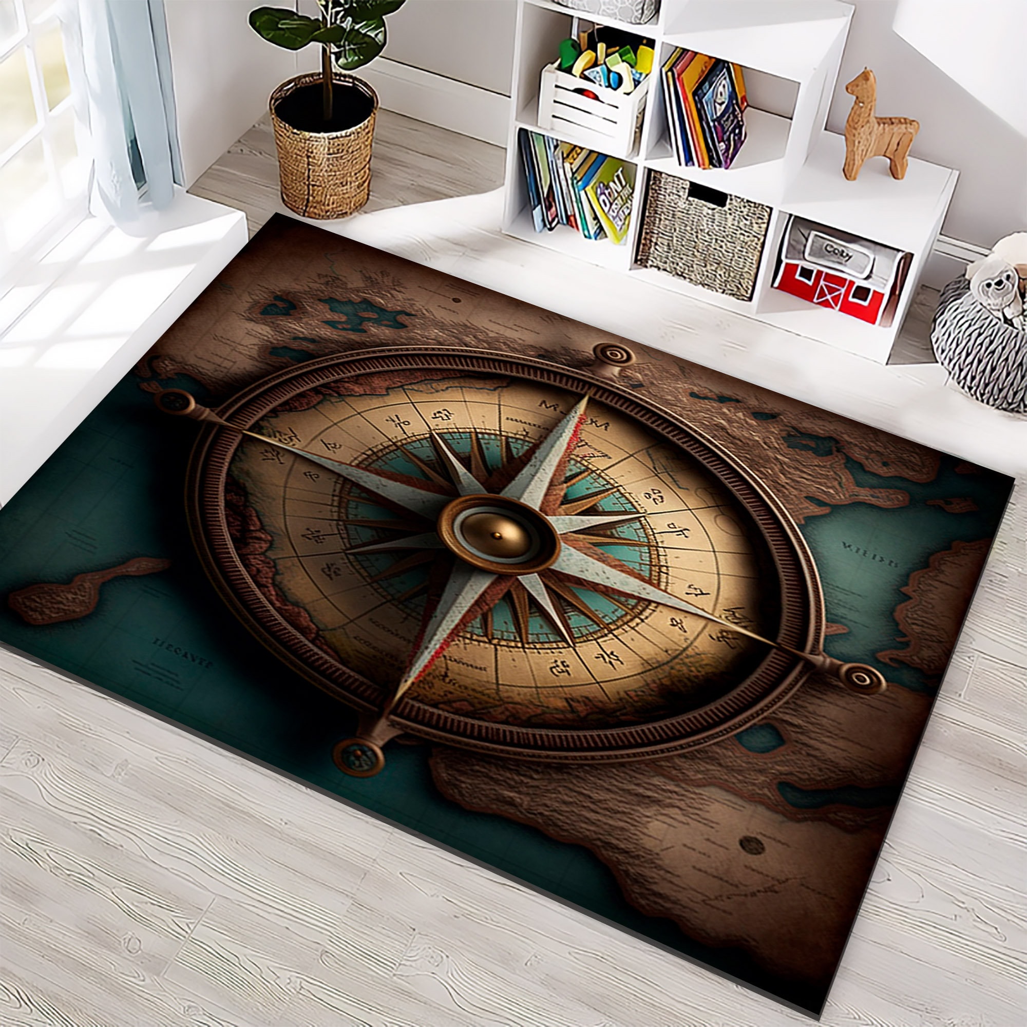 Compass Rug, Compass Pattern Rug, Compass Decor Rug, Map Rug, Nautical ...