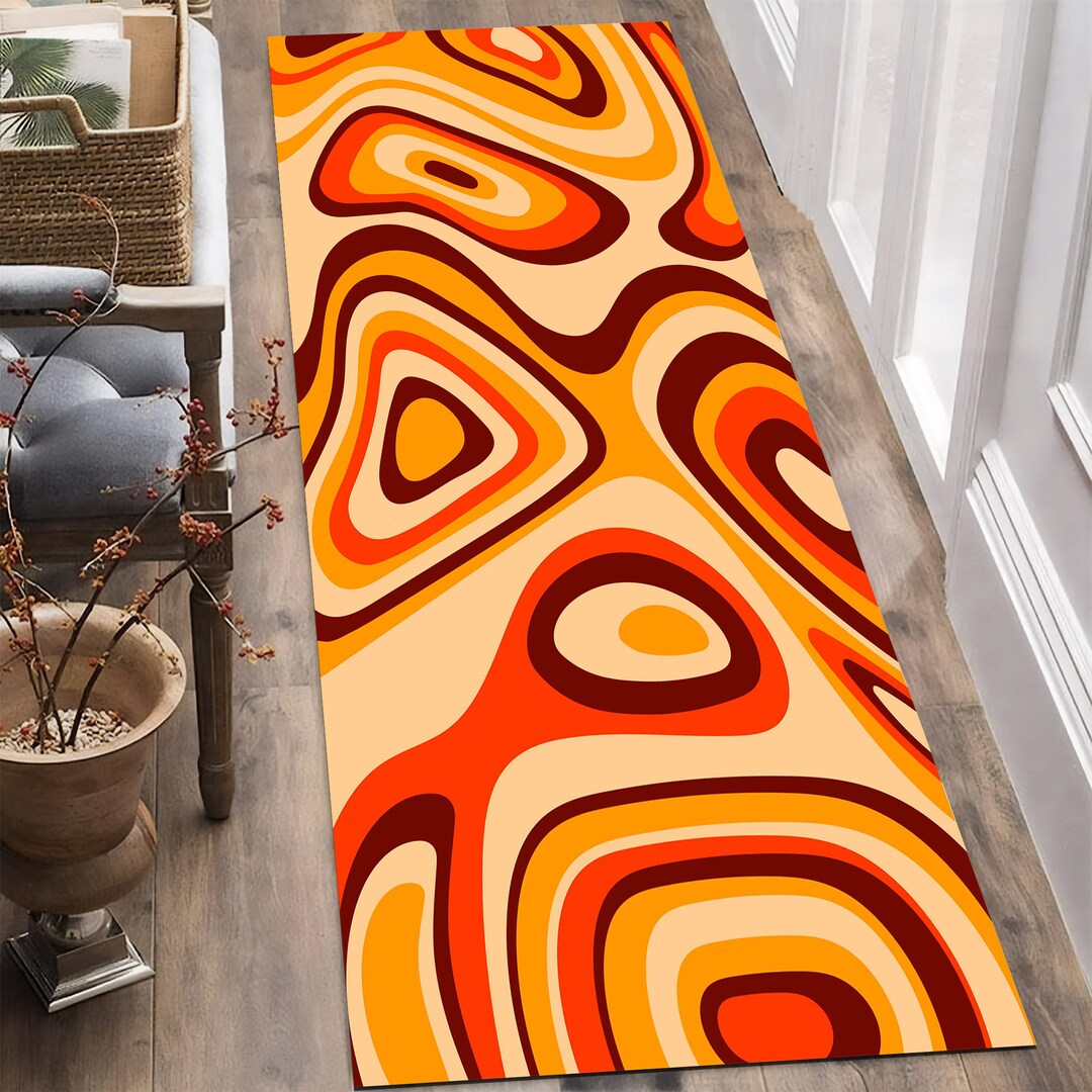 Psychedelic Rug, Groovy 70s Rug, Orange Retro Rug, Abstract Boho Groovy ...