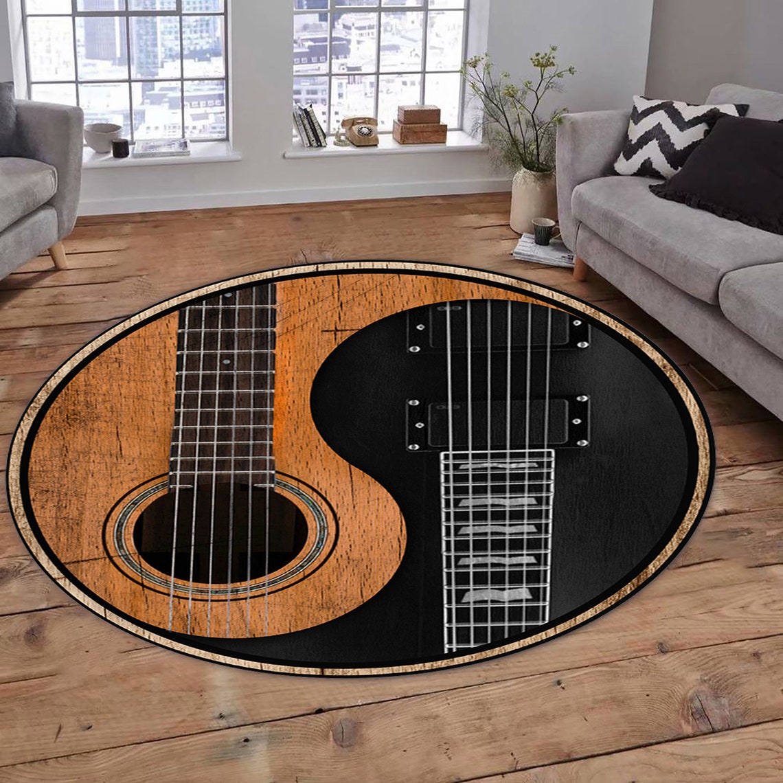 Yin Yang Guitar Rug: Round Music Room Decor - Etsy