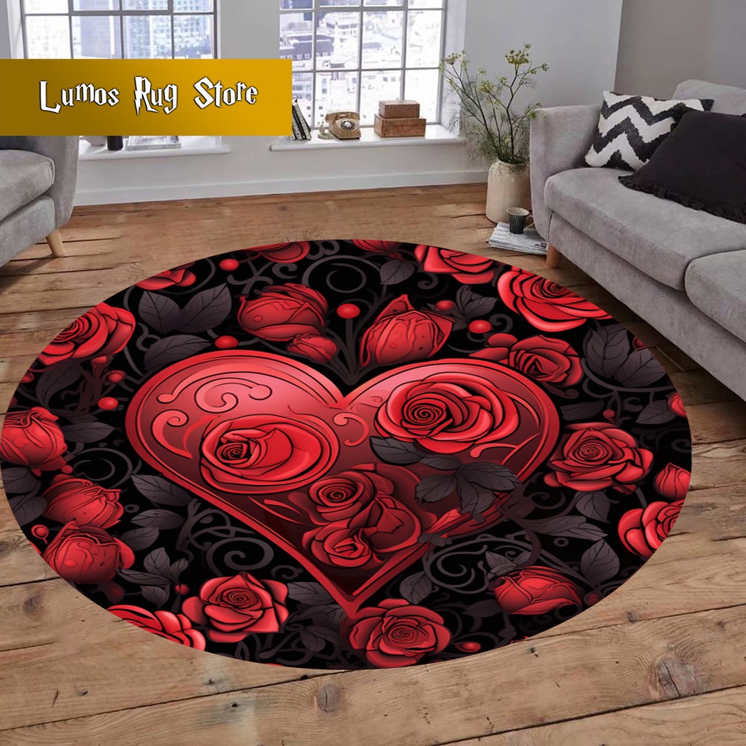 Valentine's Rug, Love Rug, Rose Themed Rug, Romantic Rug, Round Rug ...