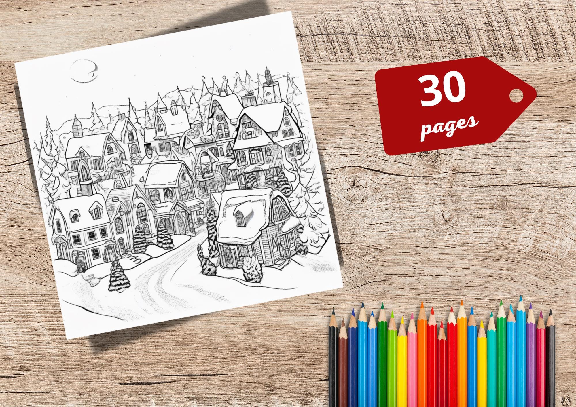 30 Winter Christmas Villages Coloring Pages Enchanted Winter Village ...