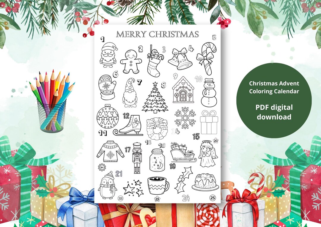 Christmas Countdown Coloring Page Advent Calendar, Kids / Adult ...