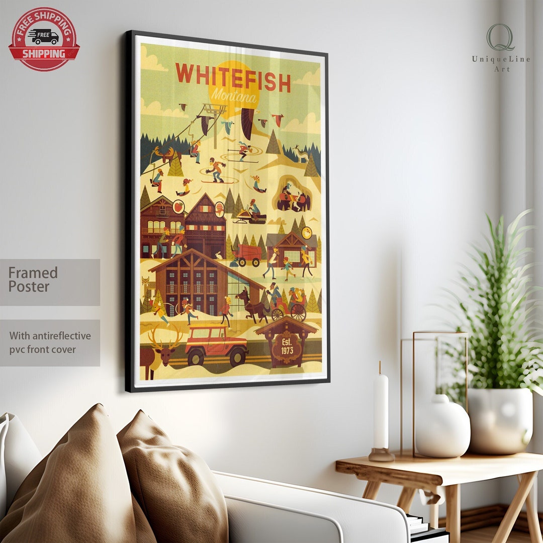 Whitefish Montana Vintage Travel Poster, Fine Art Print, Vintage Wall ...