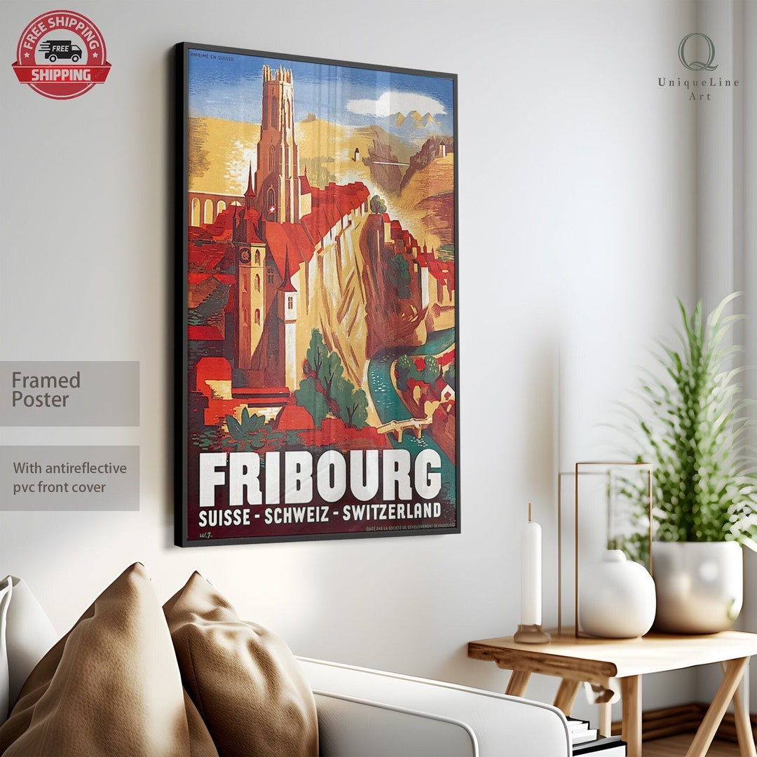 Fribourg Vintage Travel Poster, Suisse Framed Travel Poster, Schweiz ...