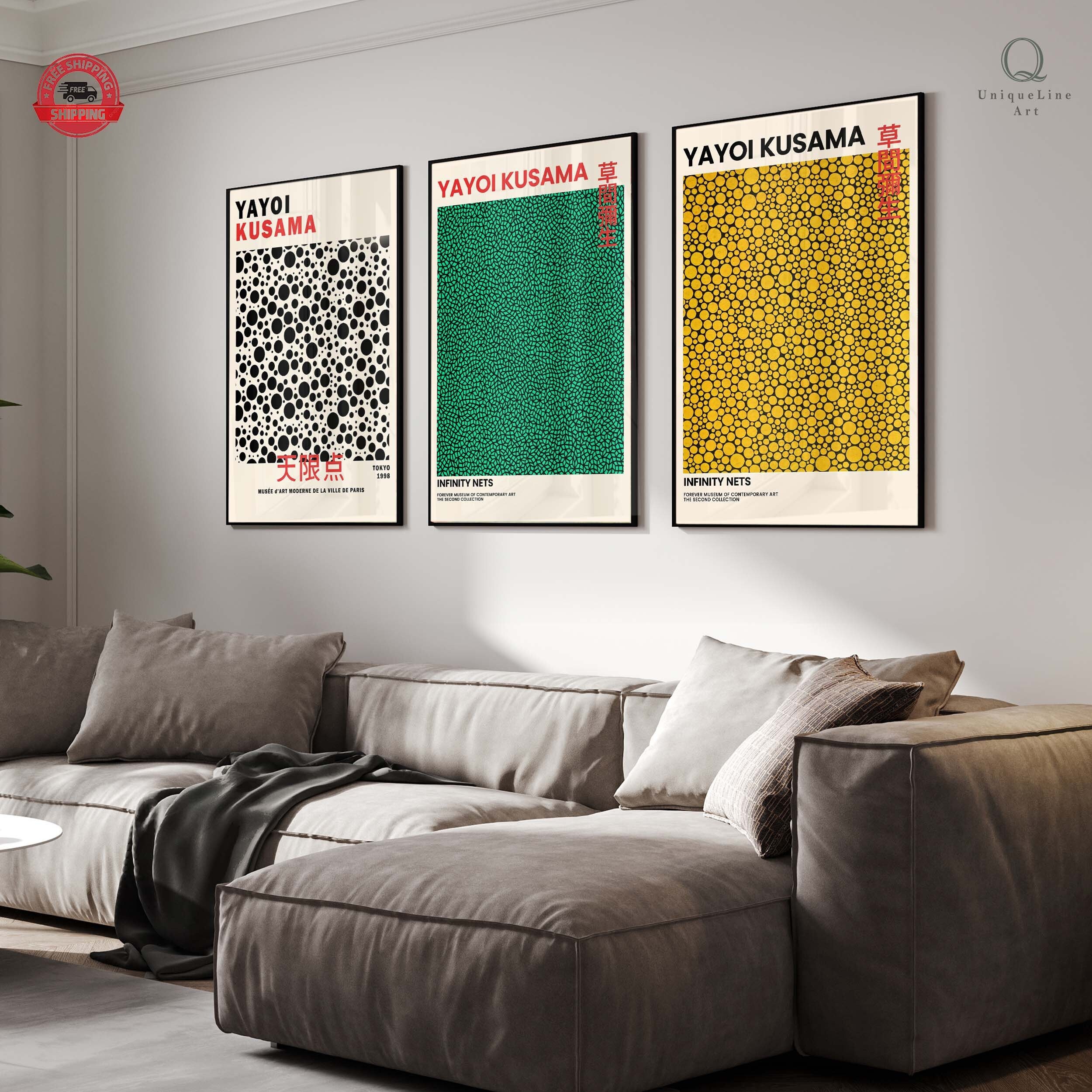 Yayoi Kusama Poster Set of 3 Museum Art, Modern Wall Art Set, Large ...