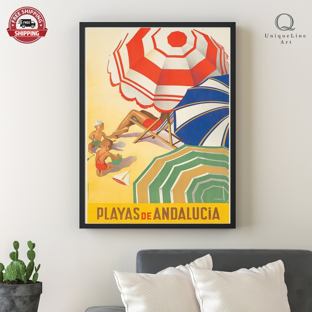 Playas De Andalucia, Spain Vintage Travel Poster, Spanish Beach Vintage ...