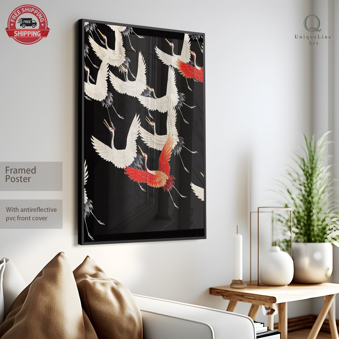 Furisode With A Myriad of Flying Cranes, Japanese Wall Art, Vintage ...