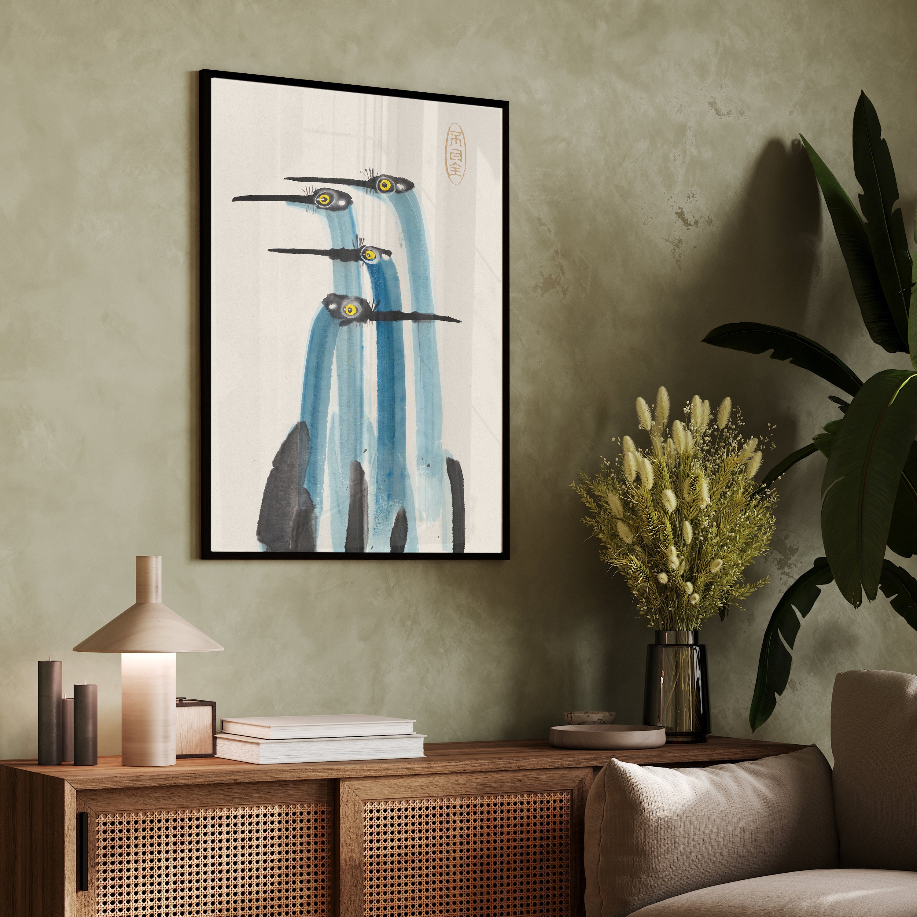 Antique Crane Watercolor Painting Beachy Decor Large Wall Art ...