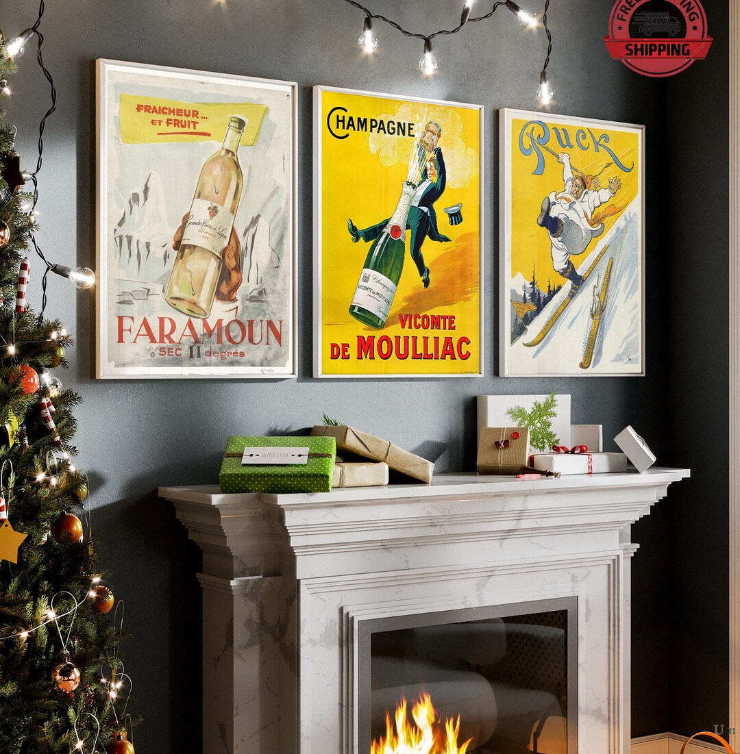 Vintage Alcohol Poster, Set of 3 Prints, Champagne Vintage Poster Print ...