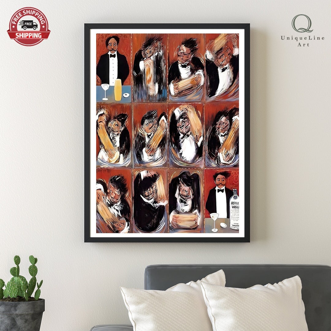 Tiny People Print Servers in a Restaurant: Vintage Food & Drink Poster ...