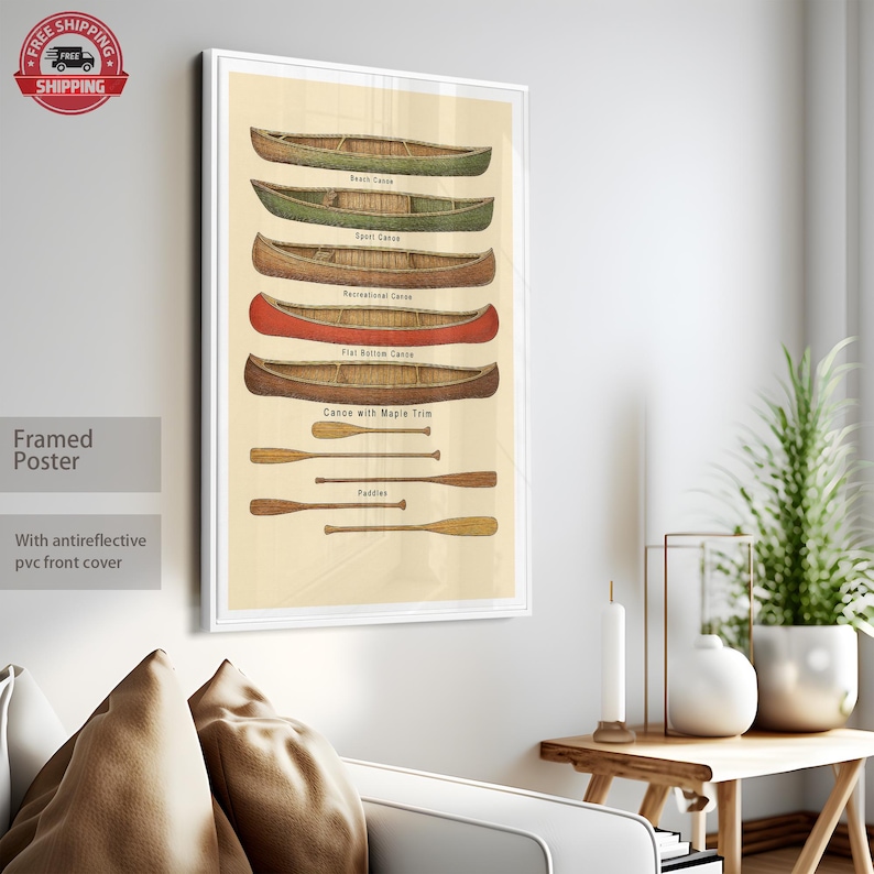 Retro Canoe Art Print: Vintage Outdoors Illustration for Lake House ...