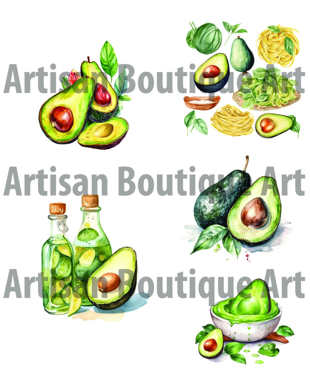 15 Different Watercolor Avocado Clipart Images 400 DPI, AI, PNG, High ...